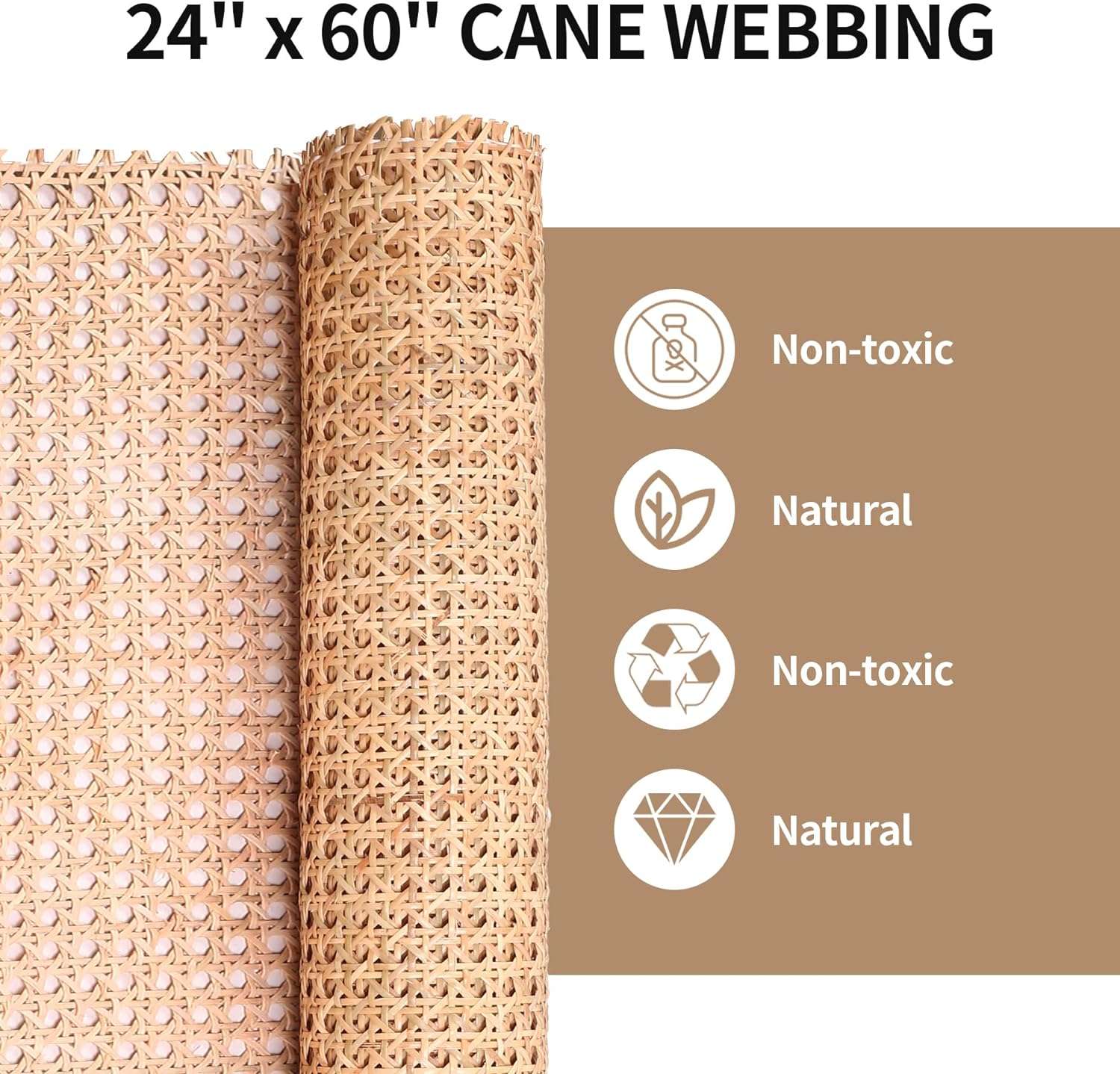 24" Width Natural Cane Webbing 5Feet, Rattan Webbing Roll