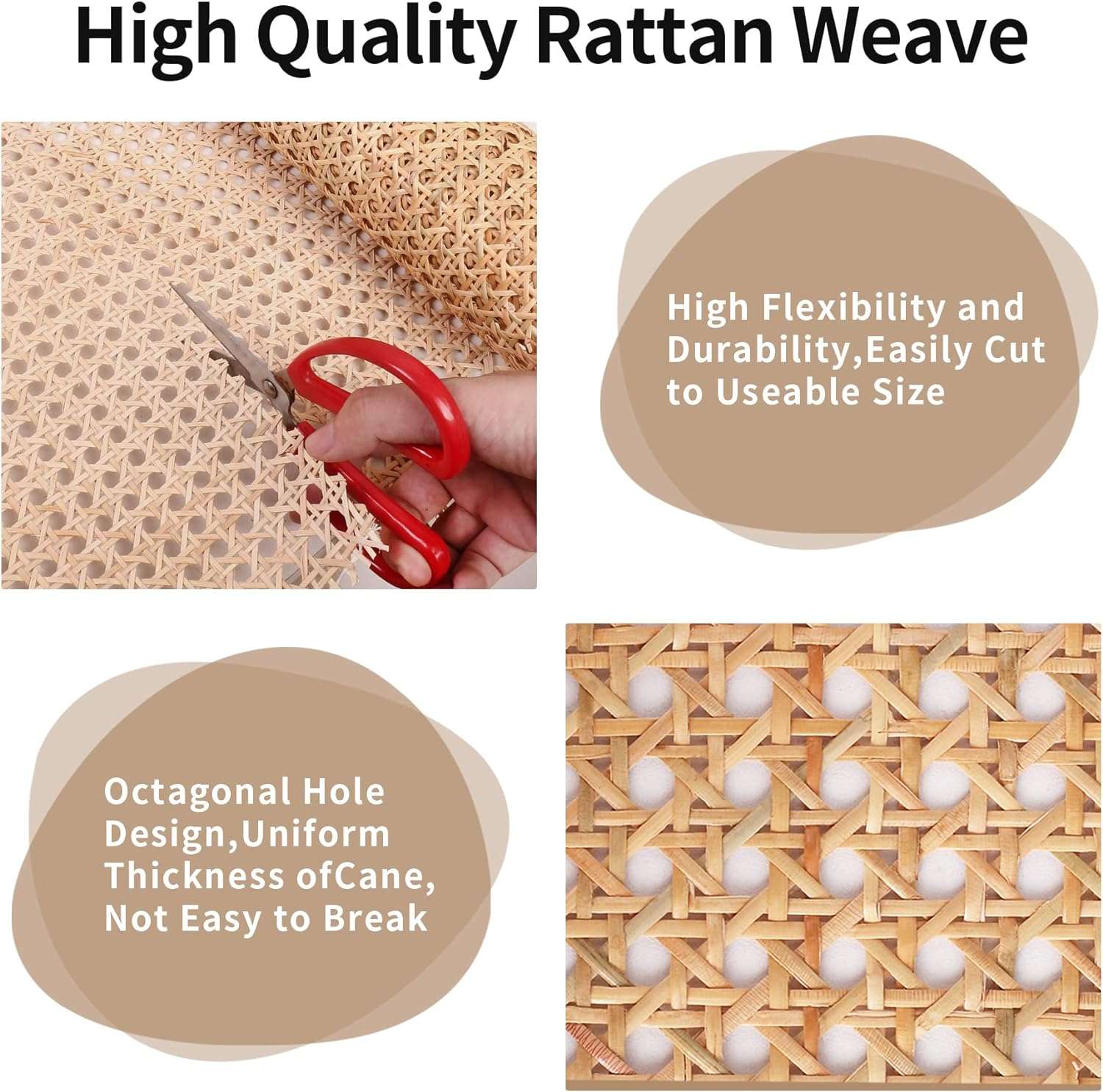 24" Width Natural Cane Webbing 5Feet, Rattan Webbing Roll