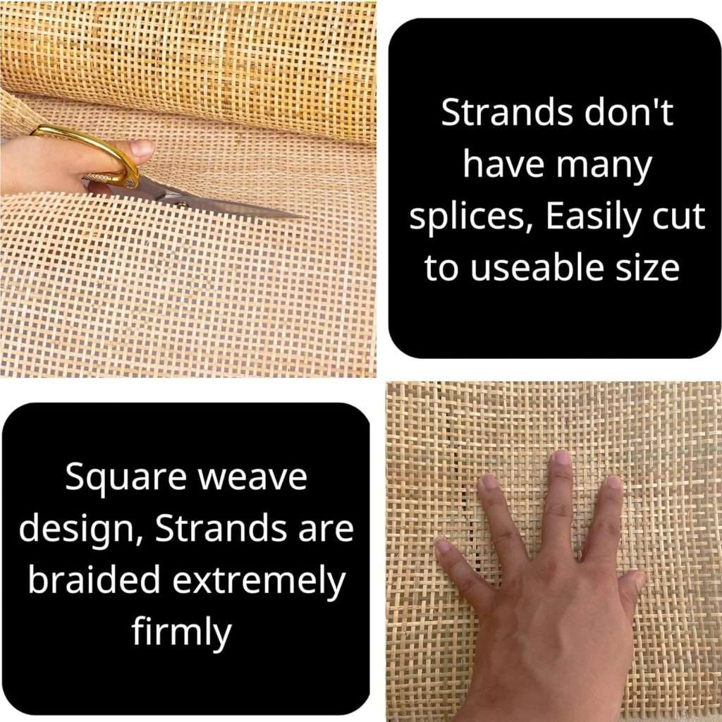 16" Width Natural Square Rattan Cane Webbing Roll 12 Feet