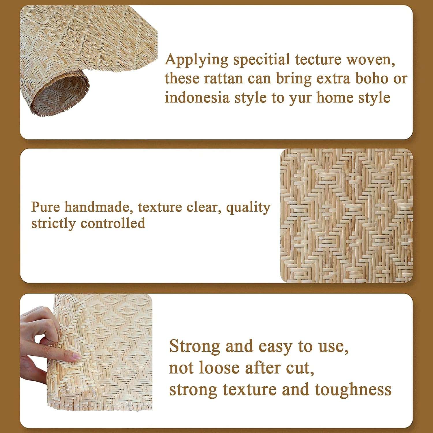 16" x9.8FT Natural Rattan Cane Webbing, Woven Open Mesh