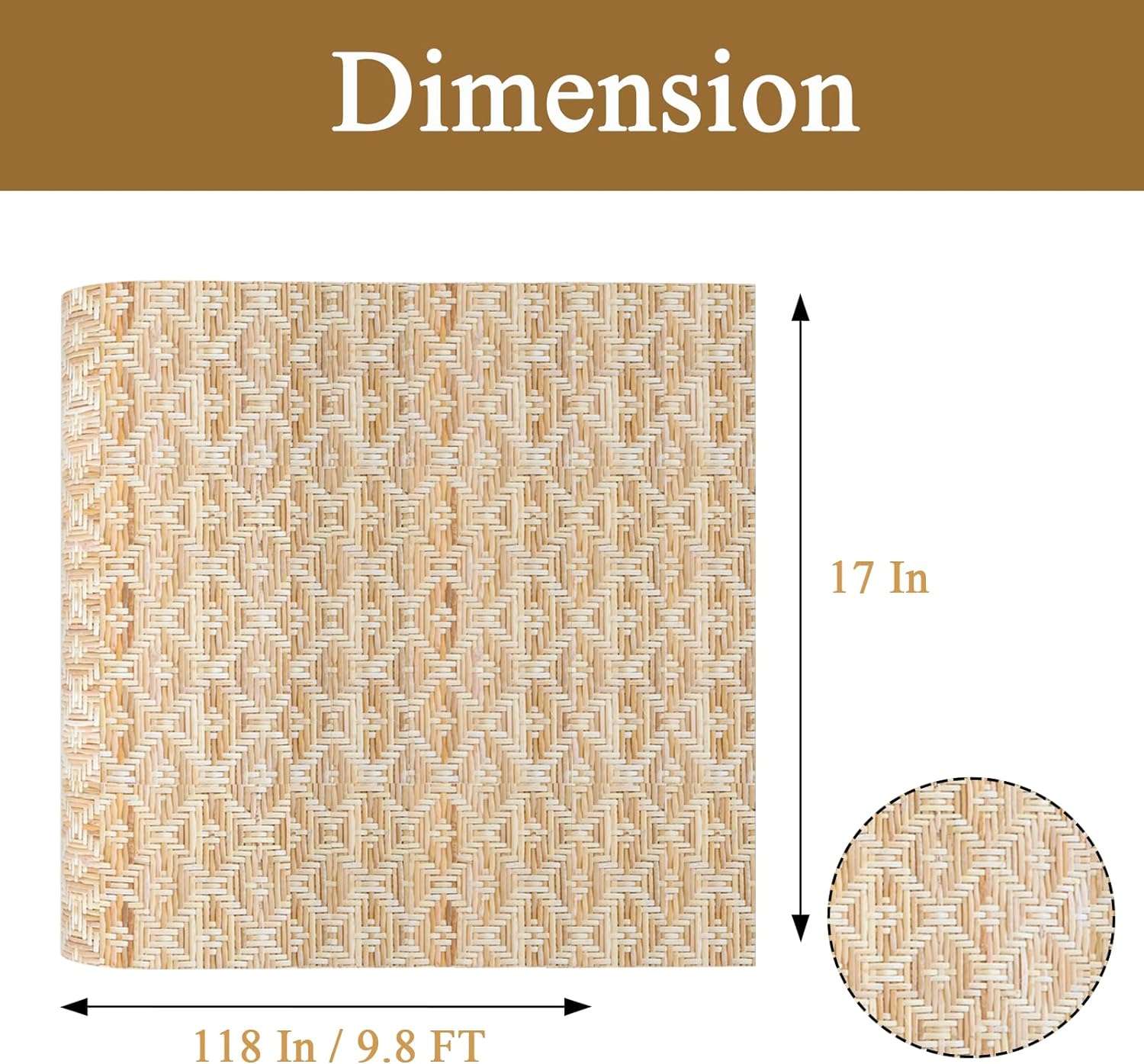 16" x9.8FT Natural Rattan Cane Webbing, Woven Open Mesh