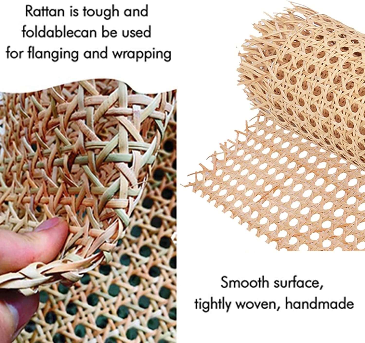 16" x5FT Natural Rattan Cane Webbing, Woven Open Mesh Cane