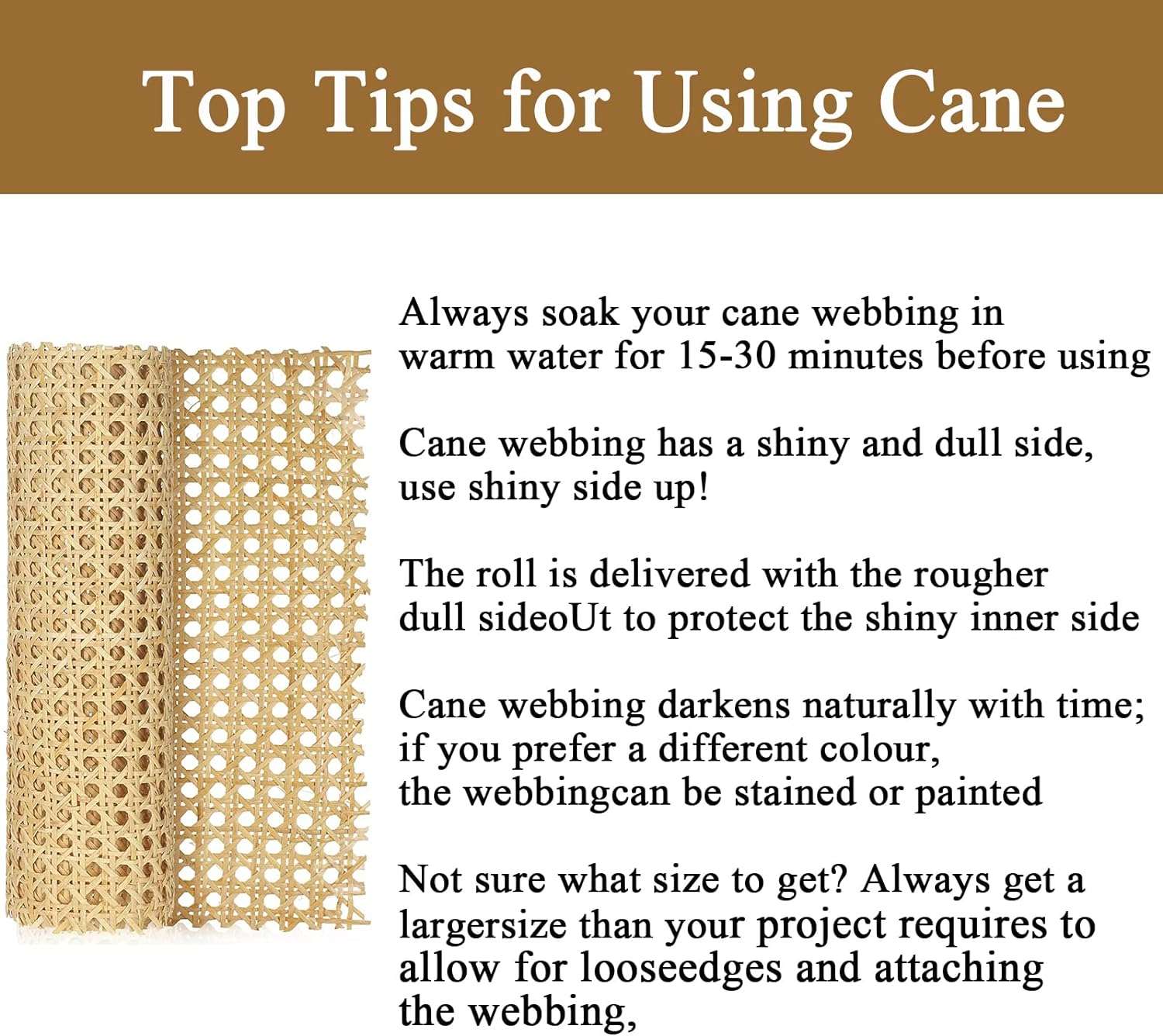 16" x5FT Natural Rattan Cane Webbing, Woven Open Mesh Cane