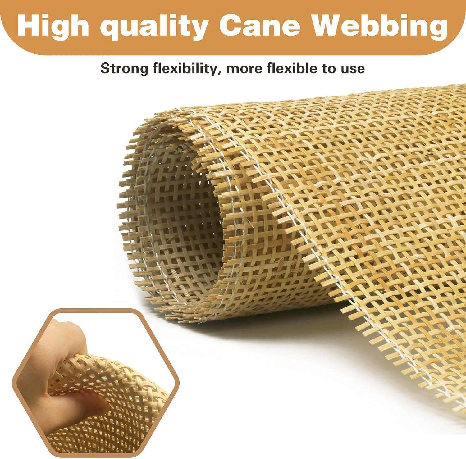24" Width Natural Cane Webbing 5Feet, Rattan Webbing