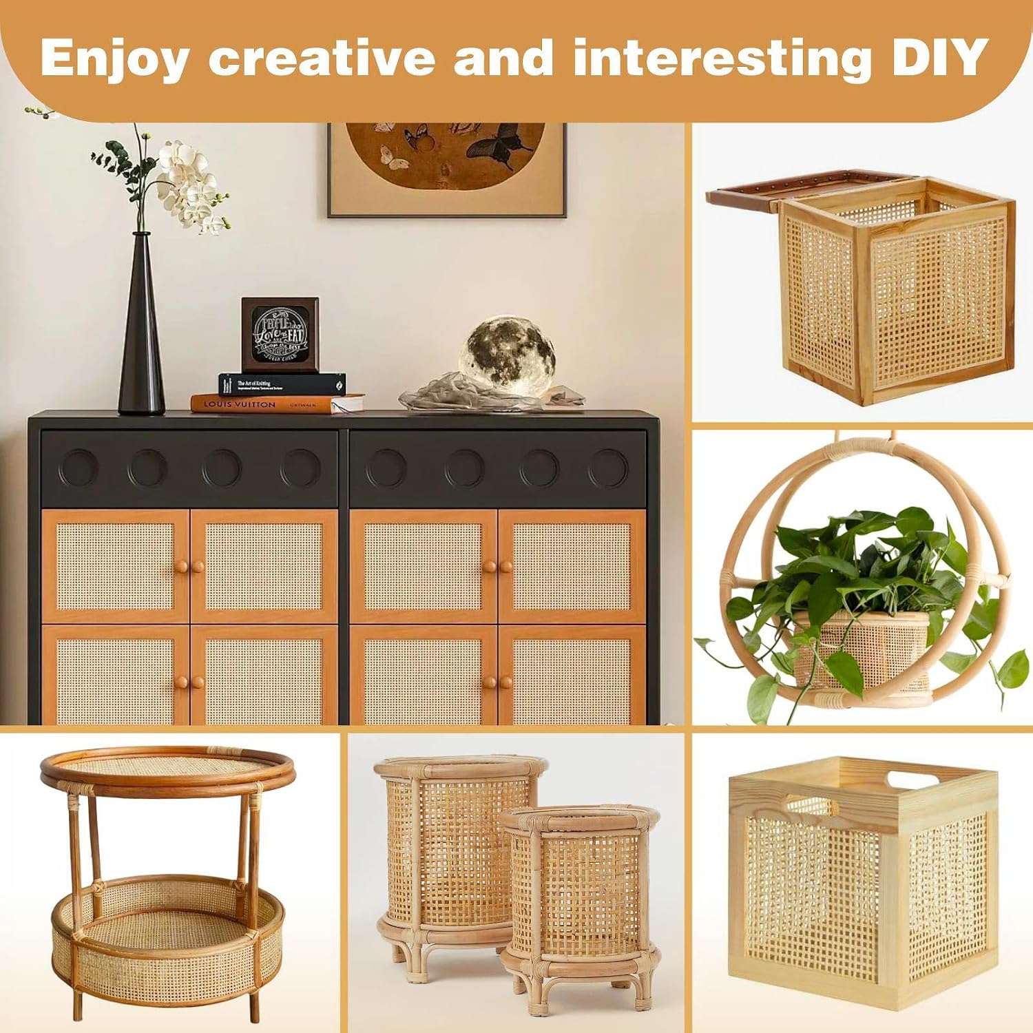 24" Width Natural Cane Webbing 5Feet, Rattan Webbing