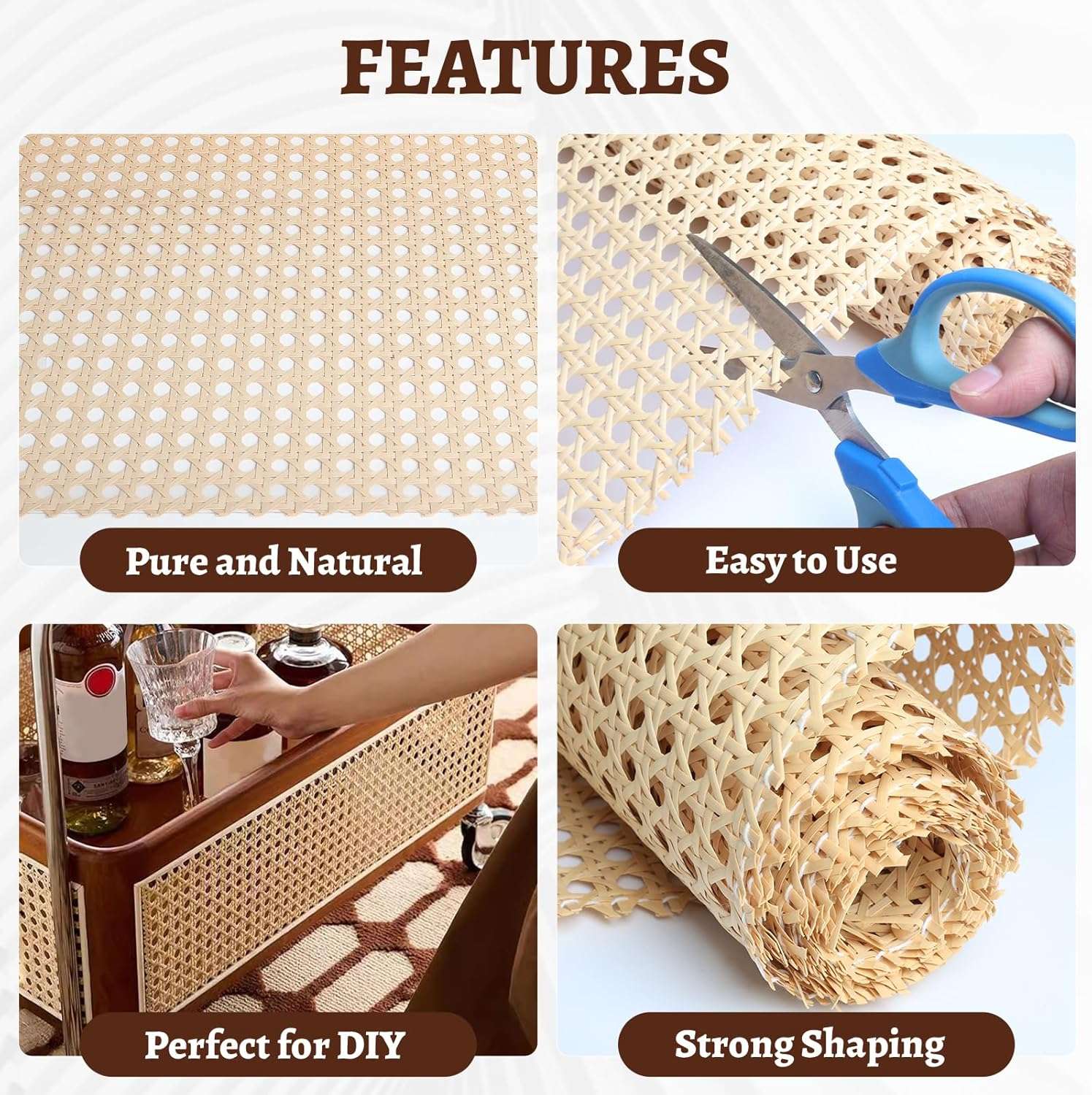 Eunice Cane Rattan Webbing Roll, 16" Wx80 L, Natural Rattan