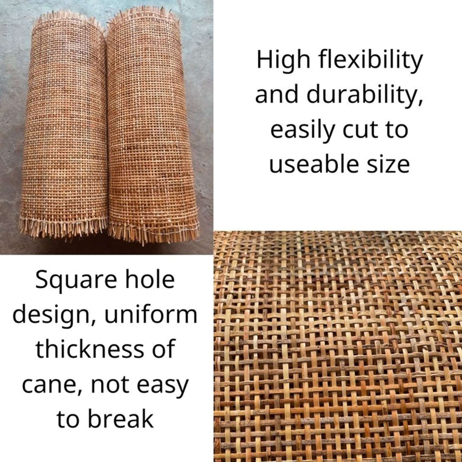 24" Width Natural Brown Dark Square Rattan Cane Webbing Roll