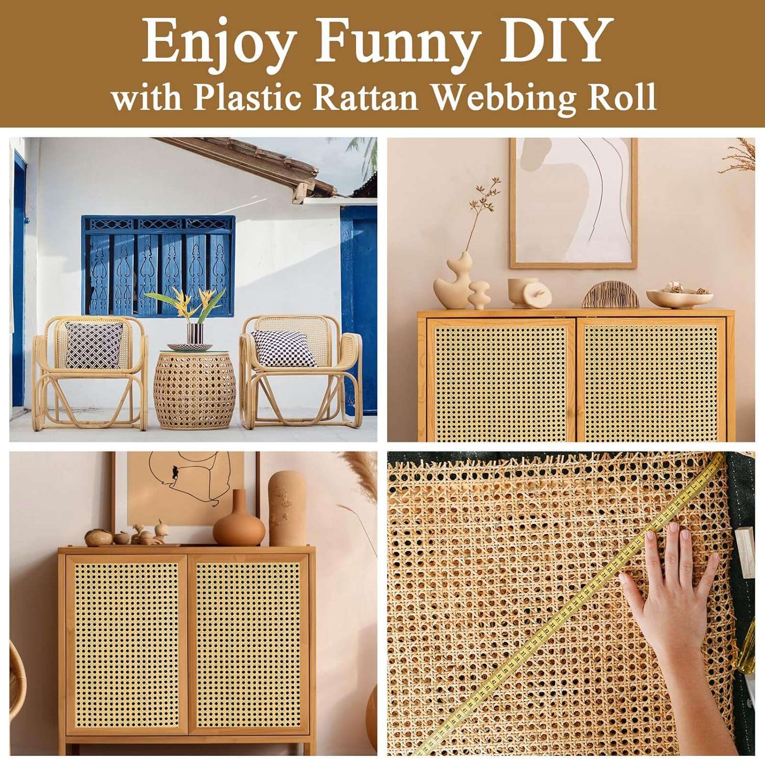 16"x13 FT Plastic Rattan Cane Webbing, Woven Open Mesh Cane