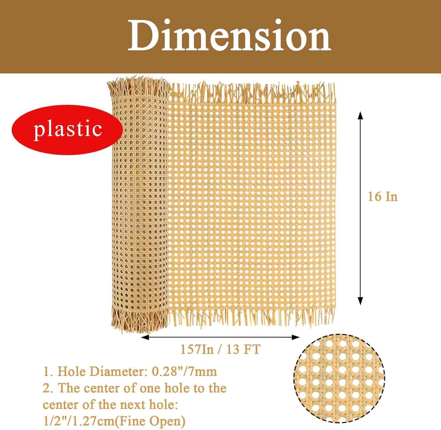 16"x13 FT Plastic Rattan Cane Webbing, Woven Open Mesh Cane