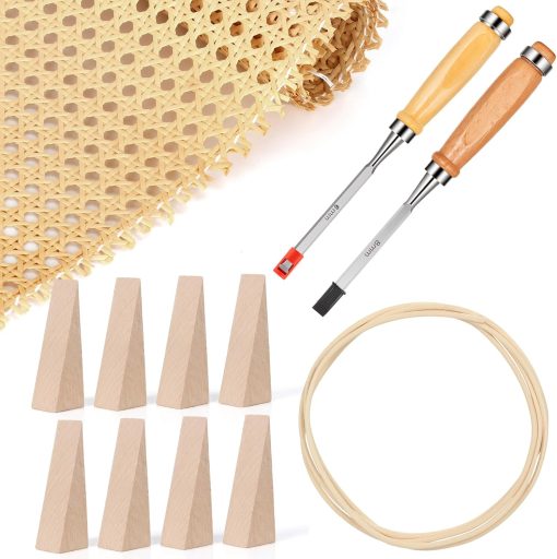 12 Pcs Rattan Repair Kit with Cane Webbing Roll, 3/16 Inch Rattan